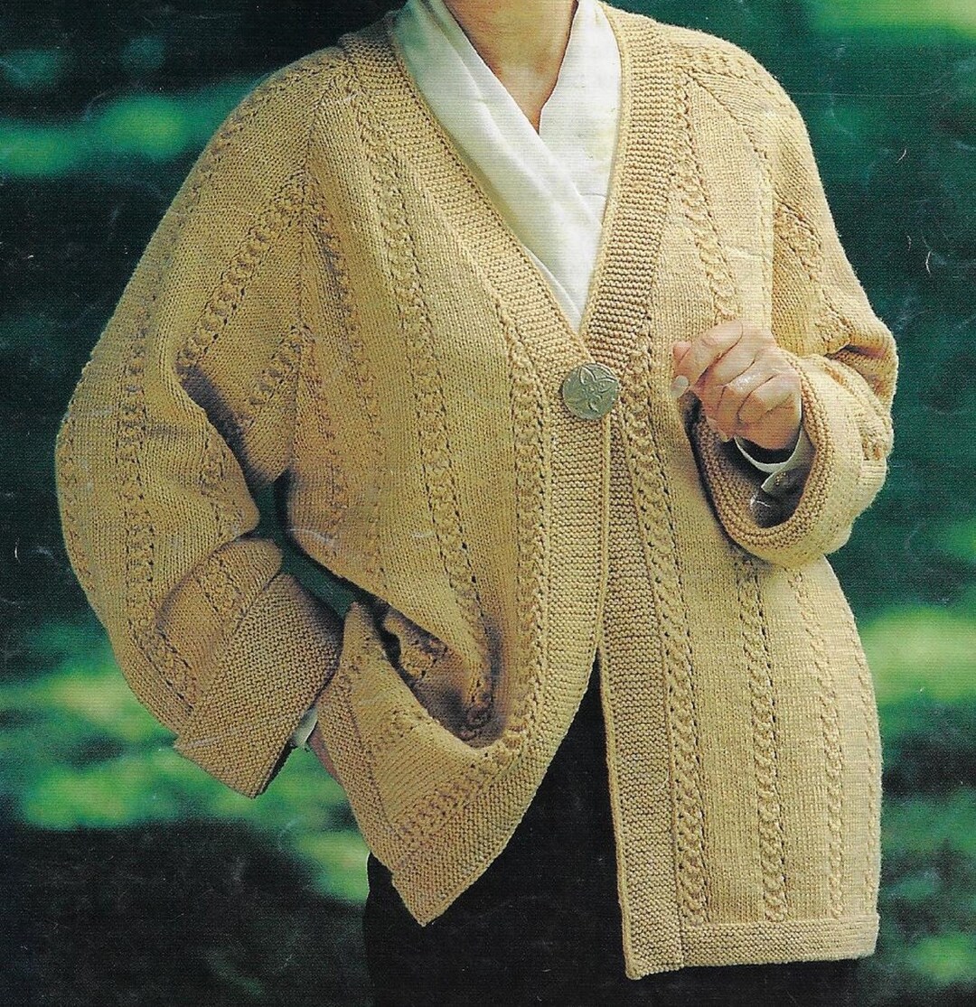 Women's Easy Loose Fit Jacket Knitting Pattern DK 8 Ply Yarn or Wool 30 ...
