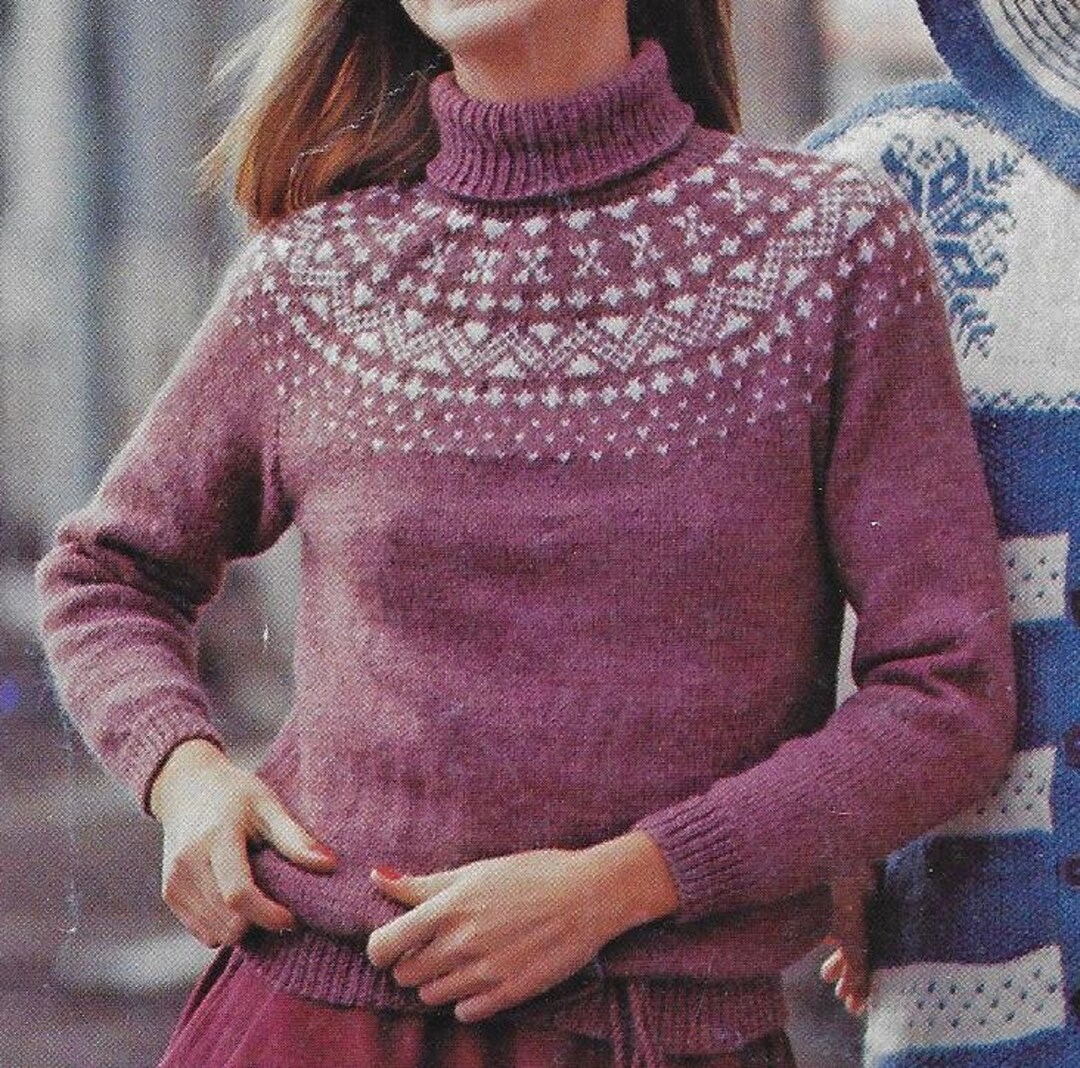 Women Fairisle Yoke Sweater & Hooded Jacket Knitting Pattern DK 8 Ply ...