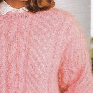 Women's Lace & Cable Mohair Sweater Knitting Pattern 12 Ply Wool or ...