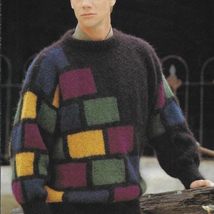 Men's Colour Brick Sweater Knitting Pattern 12 Ply Triple Yarn or Wool ...