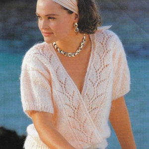 Women's Cross-over Cardigan Knitting Pattern Mohair 12 Ply Yarn 30-40 ...