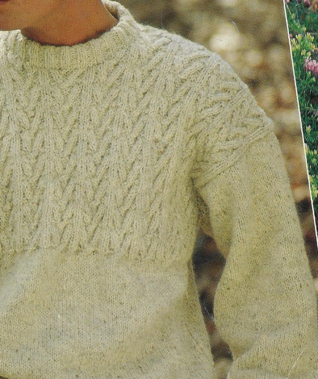 Men's Cable Top Sweater Knitting Pattern 10 Ply Aran Yarn or Wool 36-46 ...