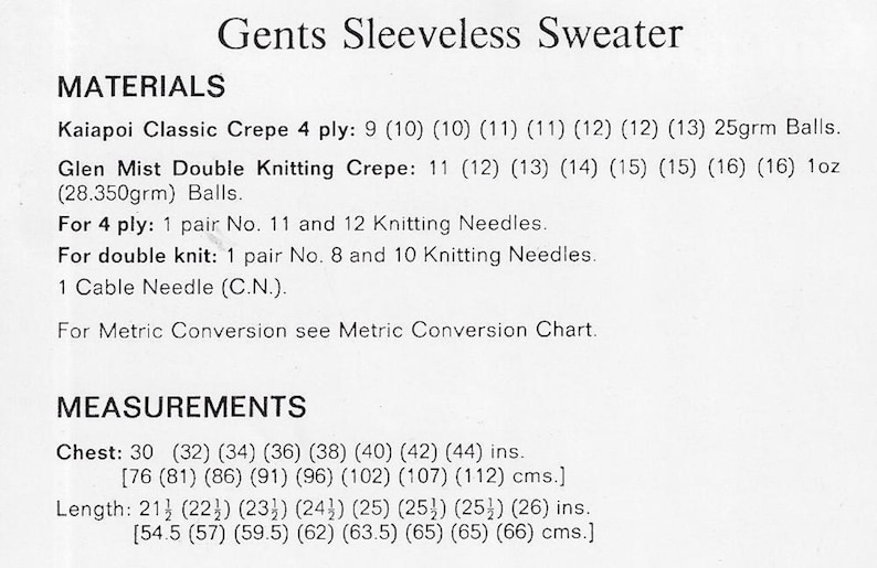 Men's V-neck Cable Slipover Vest Knitting Pattern 4 Ply & DK 8 Ply Yarn ...