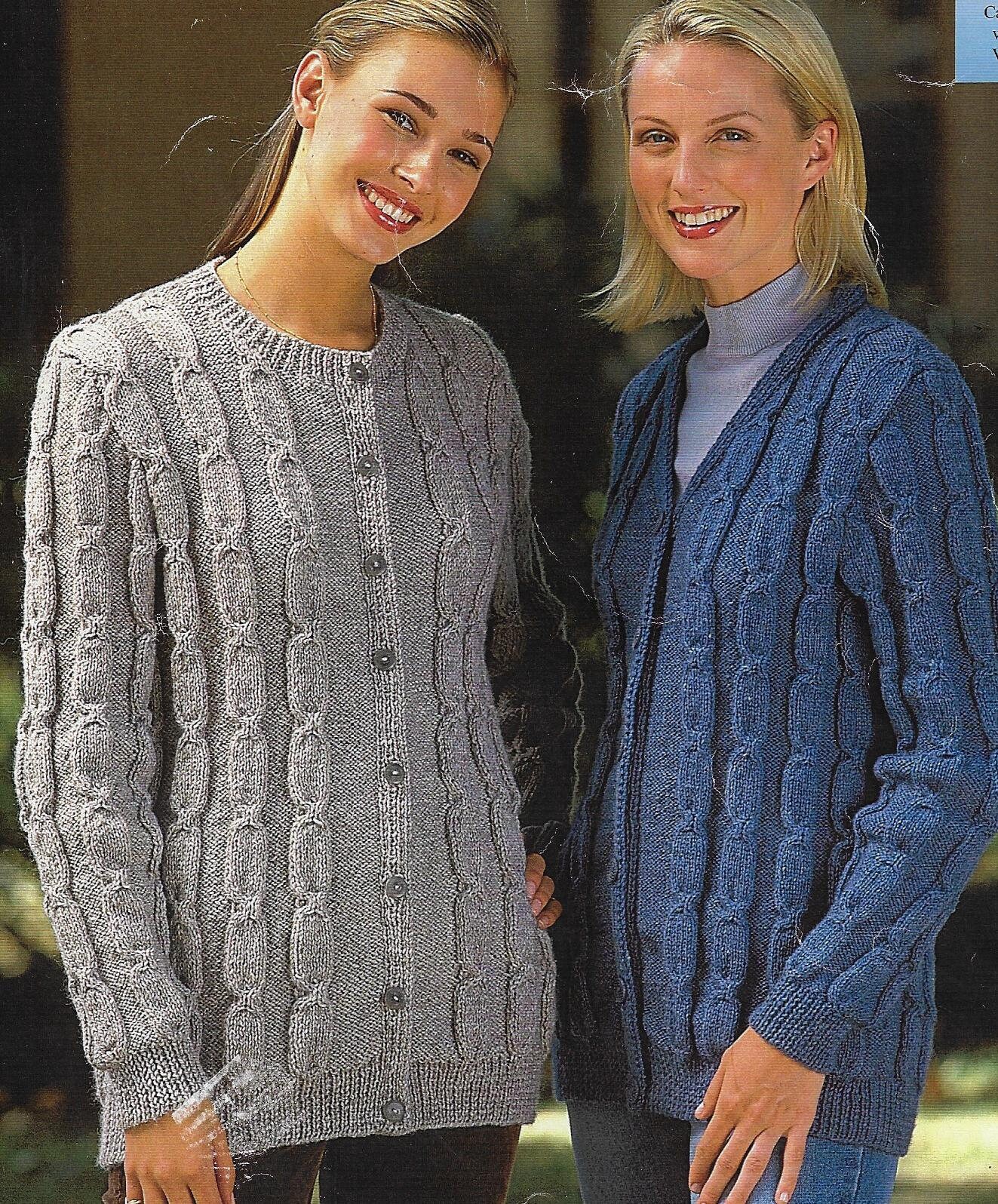 Women's Cable Cardigan Knitting Pattern DK 8 Ply Yarn or - Etsy