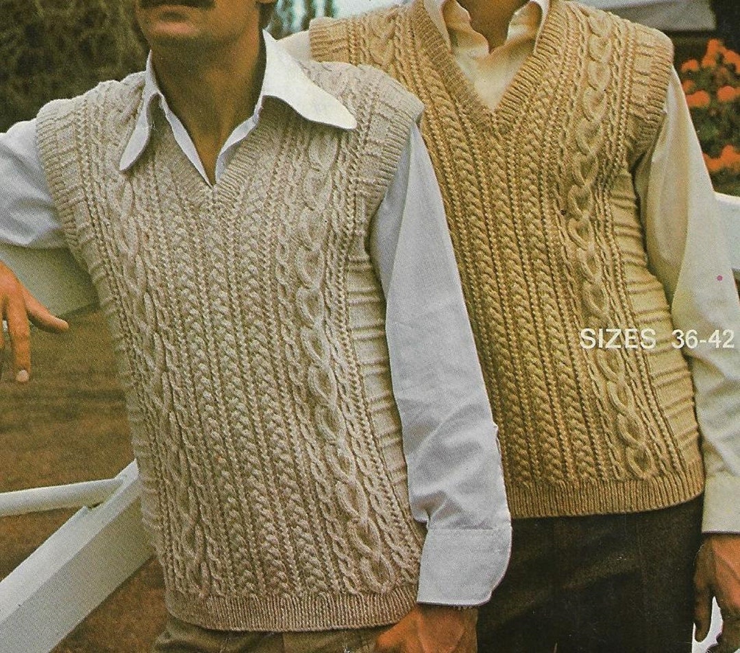 Men's Cable Vest With Optional Sleeves Knitting Pattern DK 8 Ply Yarn ...
