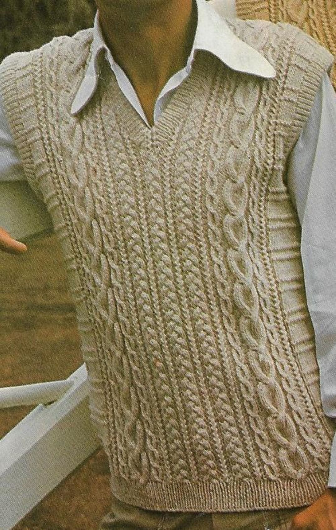 Men's Cable Vest With Optional Sleeves Knitting Pattern DK 8 Ply Yarn ...