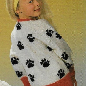 Child's Puppy Dog Paw Sweater Knitting Pattern DK 8 Ply Wool or Yarn 56 ...