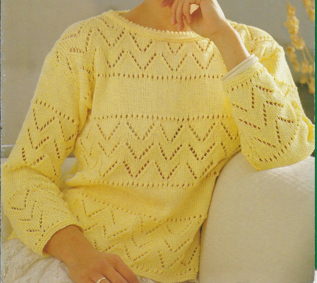 Women's Zig Zag Lace Sweater Knitting Pattern DK 8 Ply Yarn or Wool 32 ...