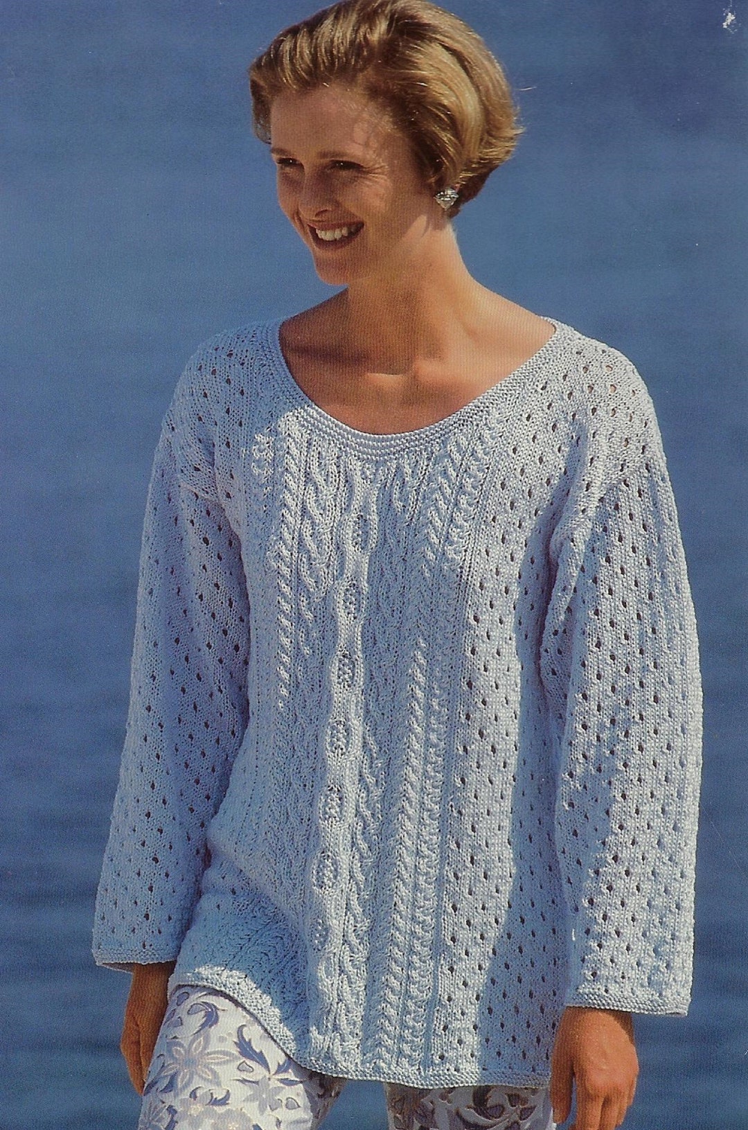 Women's Cabled Eyelet Sweater Knitting Pattern DK 8 Ply - Etsy