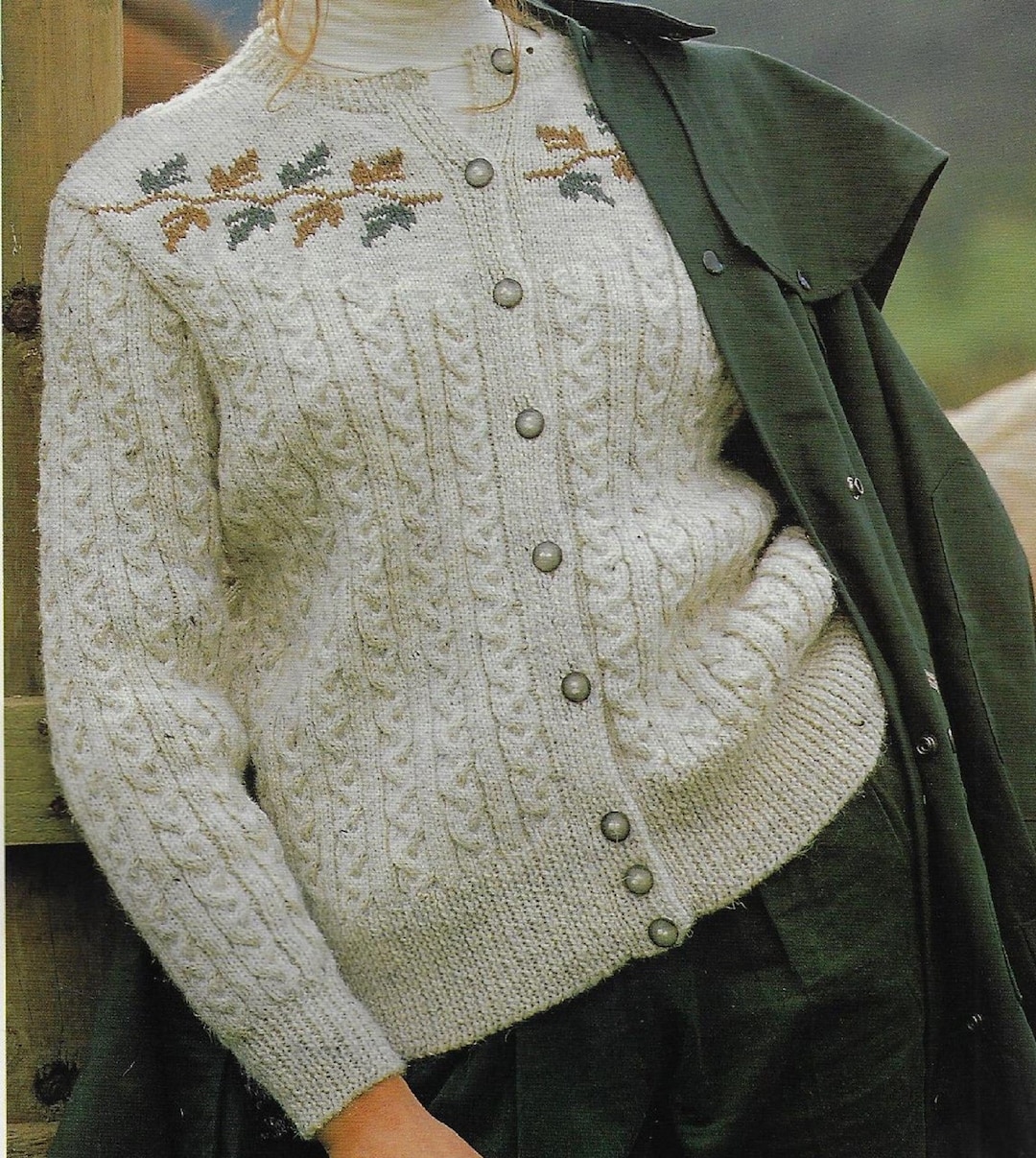 Women's Twined Leaf Fairisle Yoke Cardigan Knitting Pattern DK 8 Ply ...