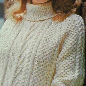 Women's Cable Sweater Round or Polo Neck Knitting Pattern 12 Ply Triple ...