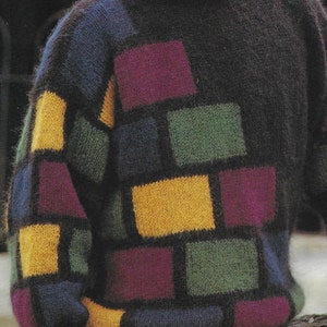 Men's Colour Brick Sweater Knitting Pattern 12 Ply Triple Yarn or Wool ...