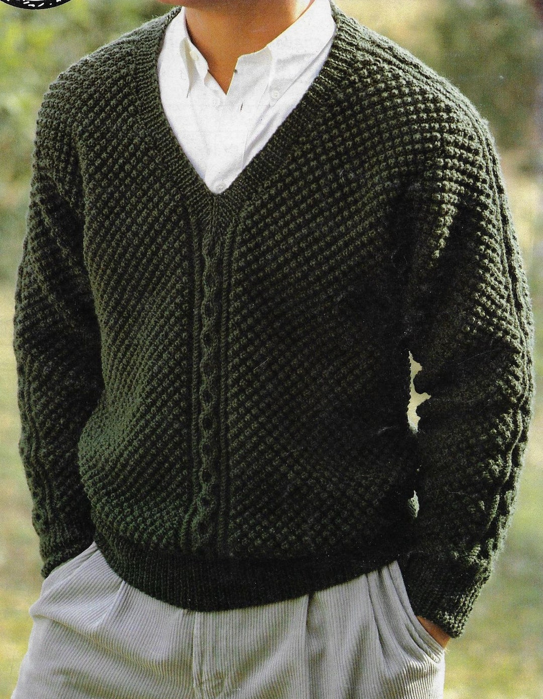 Men's V-neck Sweater Knitting Pattern DK 8 Ply Yarn or - Etsy