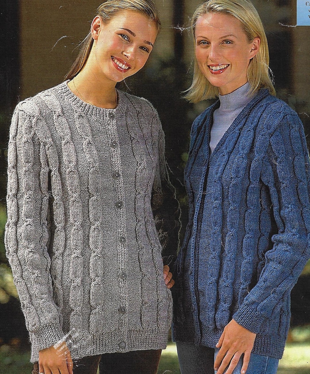 Women's Cable Cardigan Knitting Pattern DK 8 Ply Yarn or Wool 28-46 ...