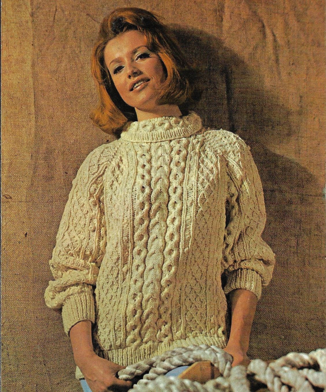 Women's Polo Neck Cable Aran Sweater Knitting Pattern DK 8 | Etsy