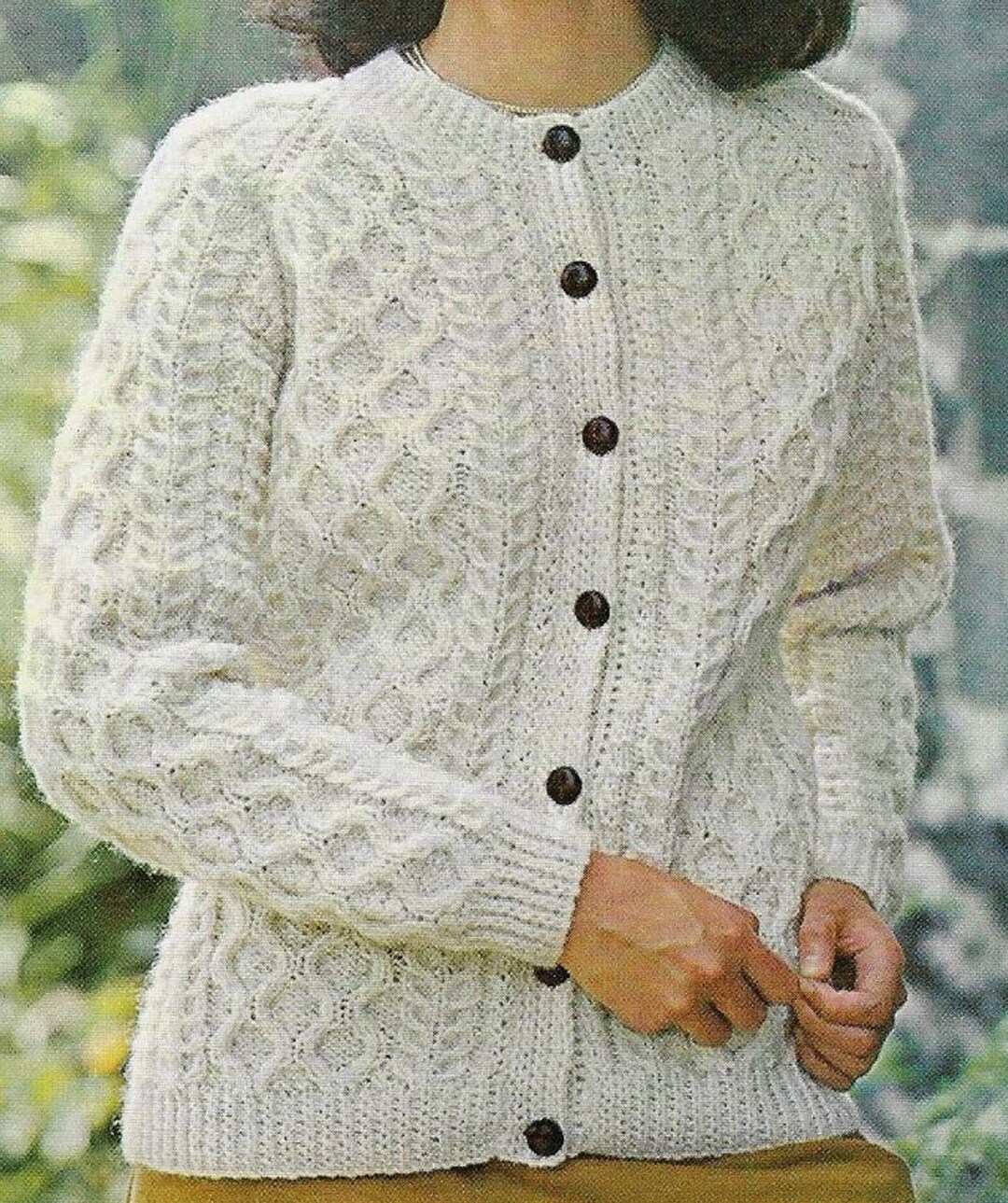Women's Vintage Aran Cardigan Knitting Pattern DK 8 Ply Yarn or Wool 32 ...