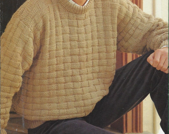 Men's Guernsey Style Sweater Knitting Pattern DK 8 Ply Yarn or Wool 34 ...