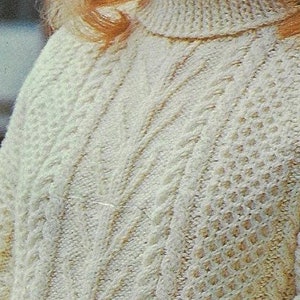 Women's Cable Sweater Round or Polo Neck Knitting Pattern 12 Ply Triple ...