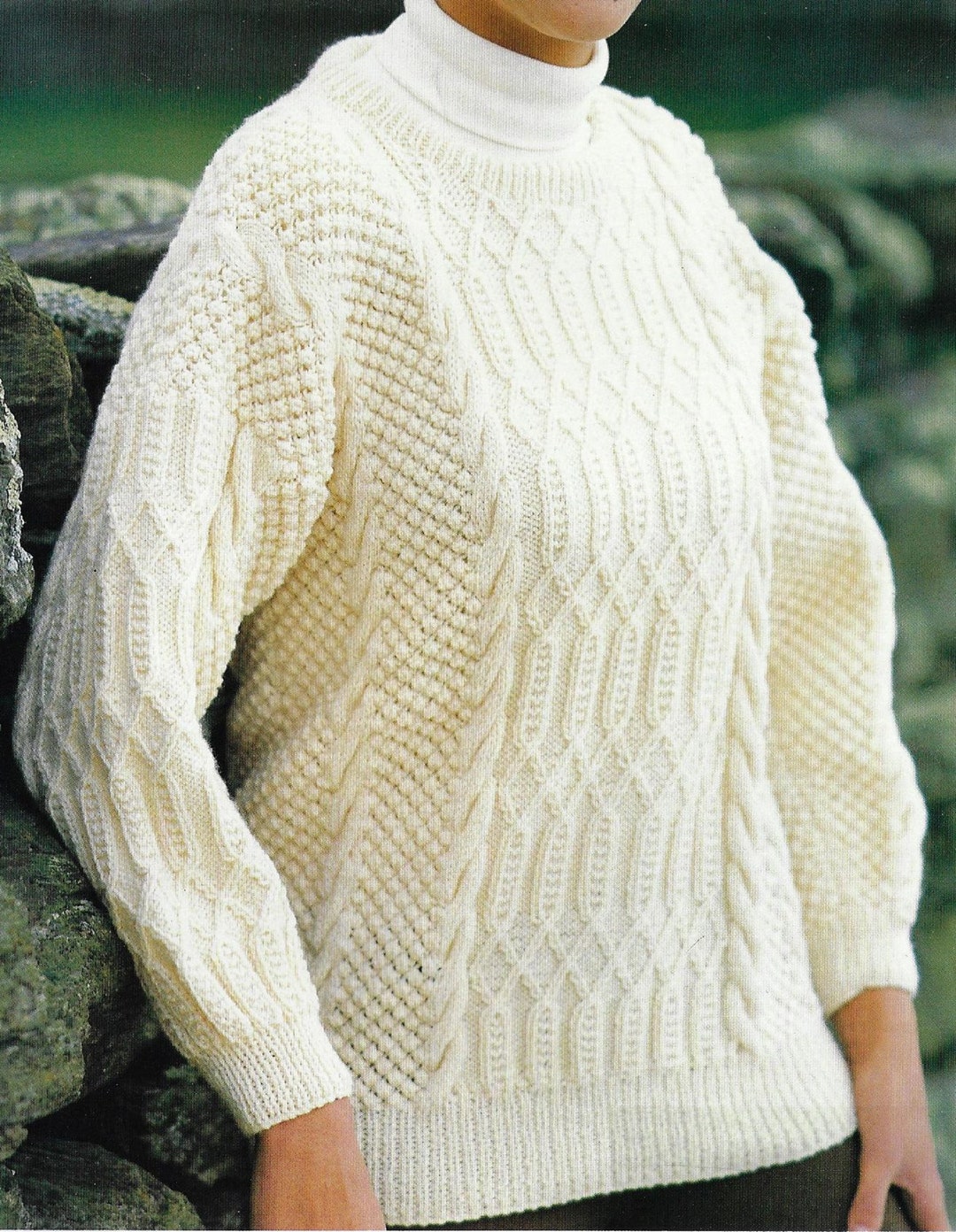 Women's Cable & Blackberry Stitch Sweater Knitting Pattern DK 8 Ply ...