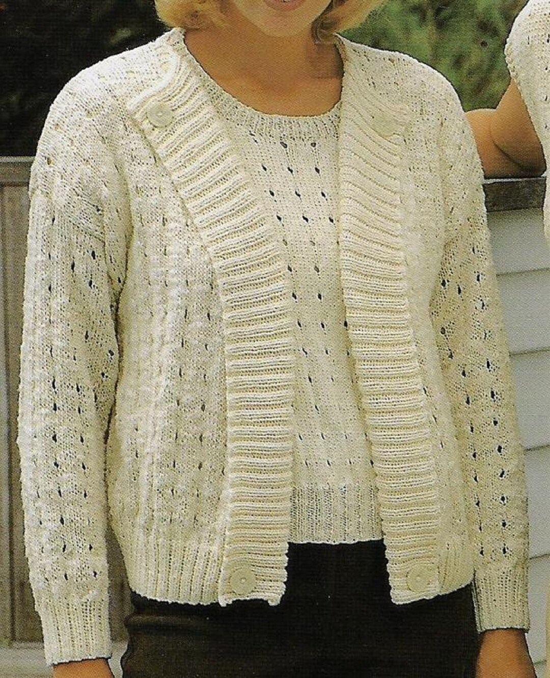 Women's Eyelet Twinset Knitting Pattern DK 8 Ply Yarn Wool or Cotton 32 ...