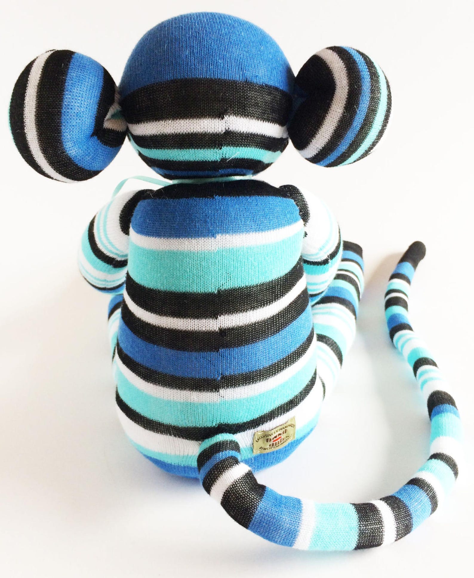 Striped Aqua Sock Monkey teal Sock Monkey striped Monkey - Etsy