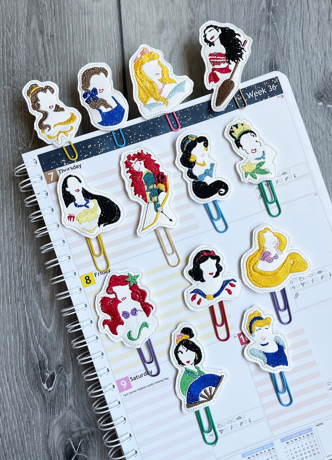 Embroidered Princess Paper Clips: Planner Bookmarks - Etsy