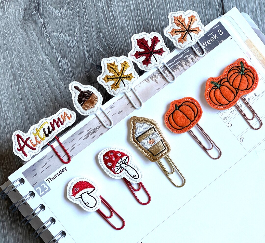 Fall Embroidered Paper Clips: Pumpkin Spice, Leaves, Acorn - Etsy