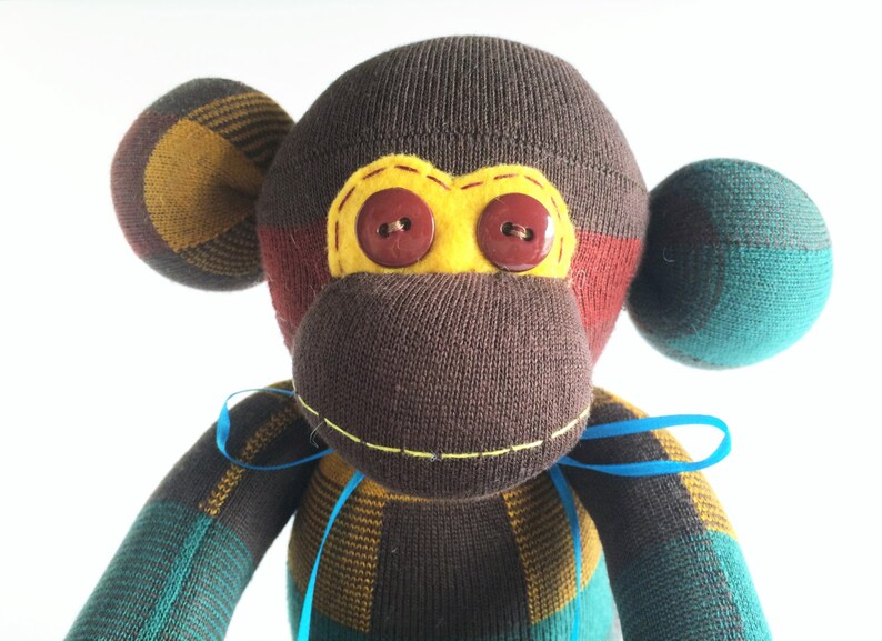 Dapper Brown Sock Monkey Plaid Sock Monkey Plaid - Etsy