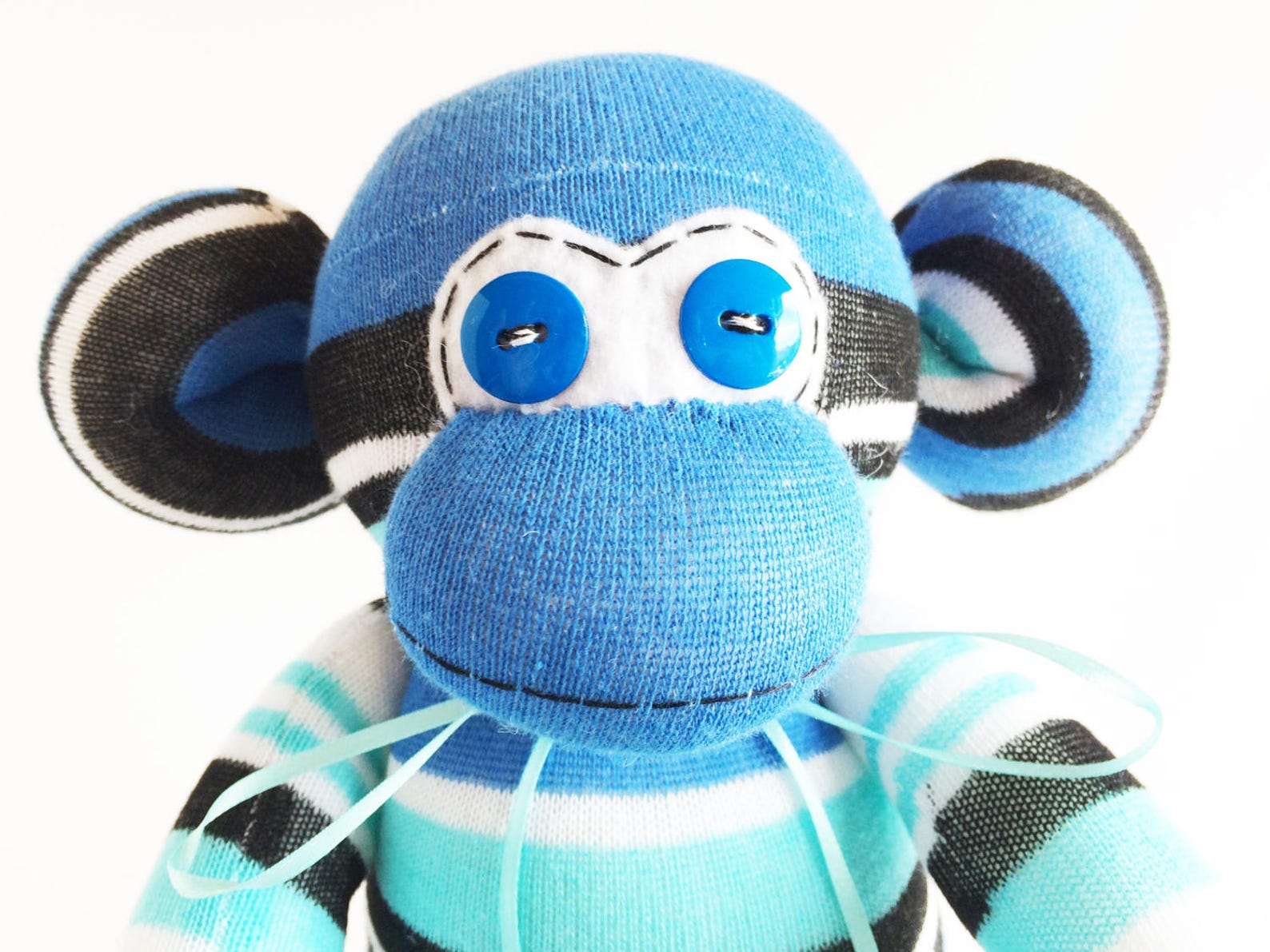 Striped Aqua Sock Monkey teal Sock Monkey striped Monkey | Etsy