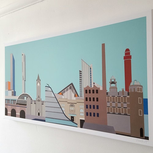 Manchester Skyline Print Vibrant Manchester Cityscape Wall - Etsy