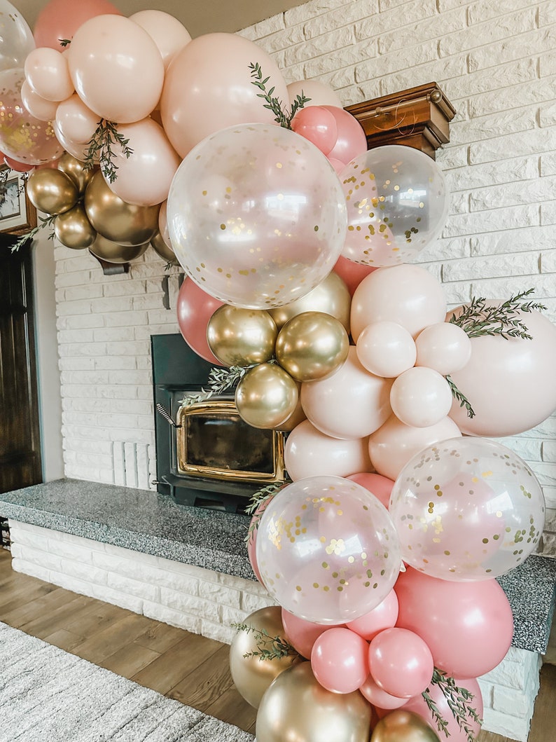 Pink Gold Balloon Garland DIY Kit Confetti Gold Pink Baby - Etsy