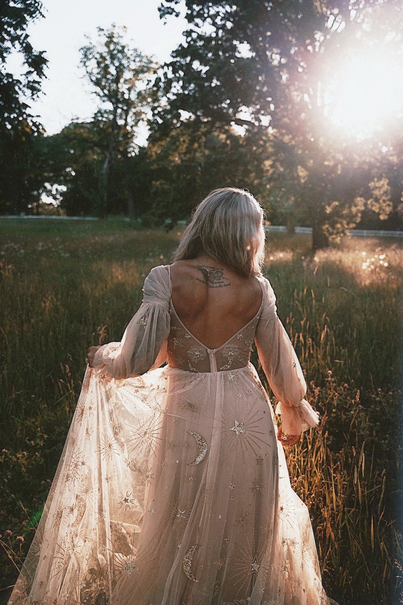 Starlight | Celestial Star Dress | Star Wedding Dress | Gold Tan Boho ...