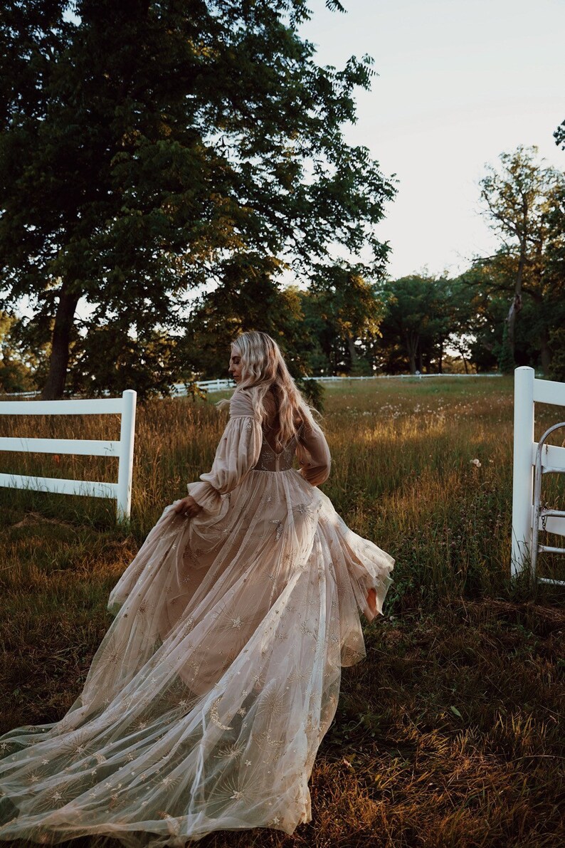 Starlight | Celestial Star Dress | Star Wedding Dress | Gold Tan Boho ...