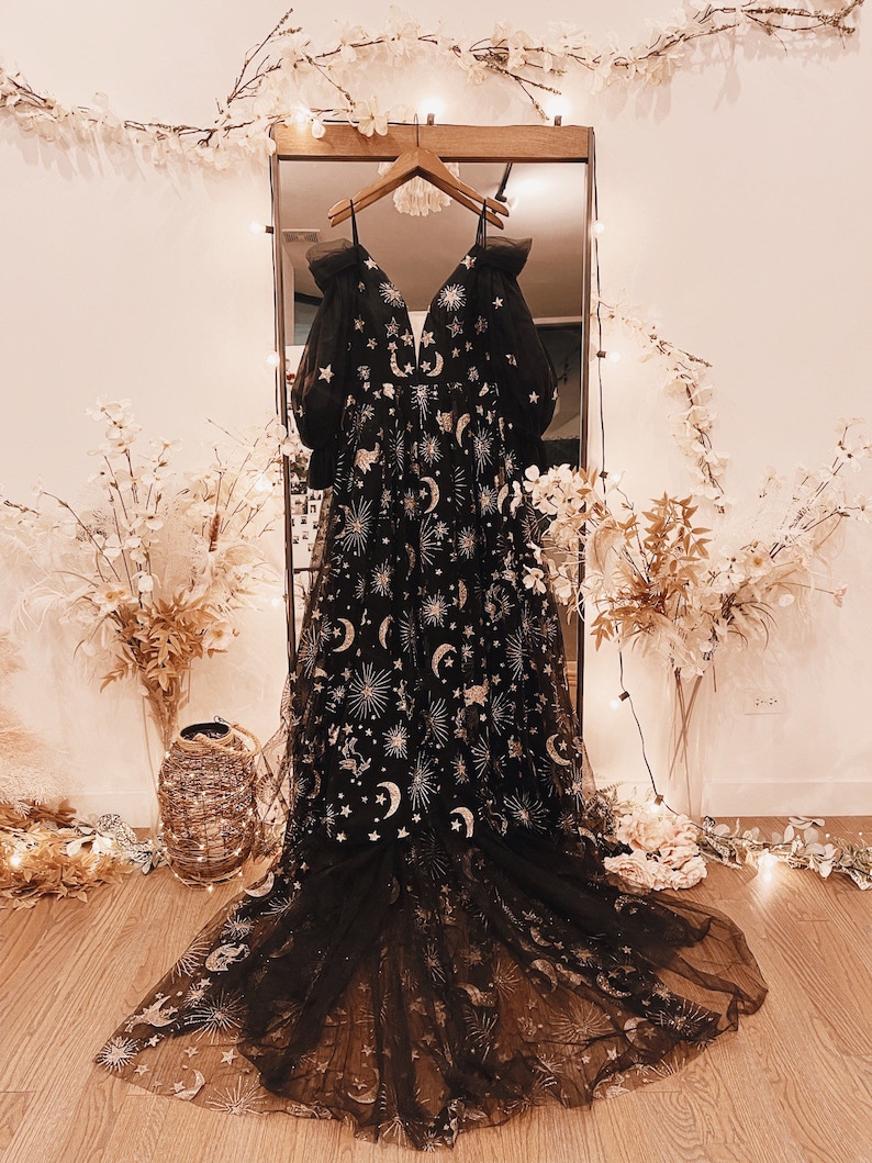 Starlight Black Unique Boho Wedding Dress by Flora & Lane - Etsy