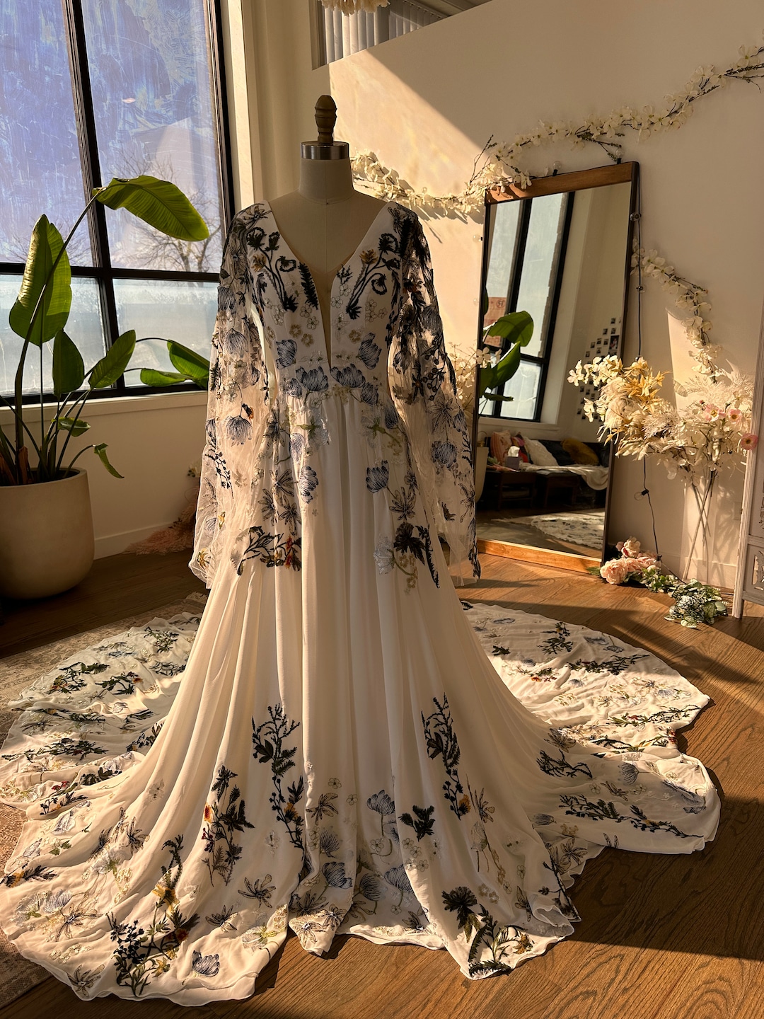 Nahla | Blue Floral Rustic Wedding Dress | Colorful Wedding Dress ...