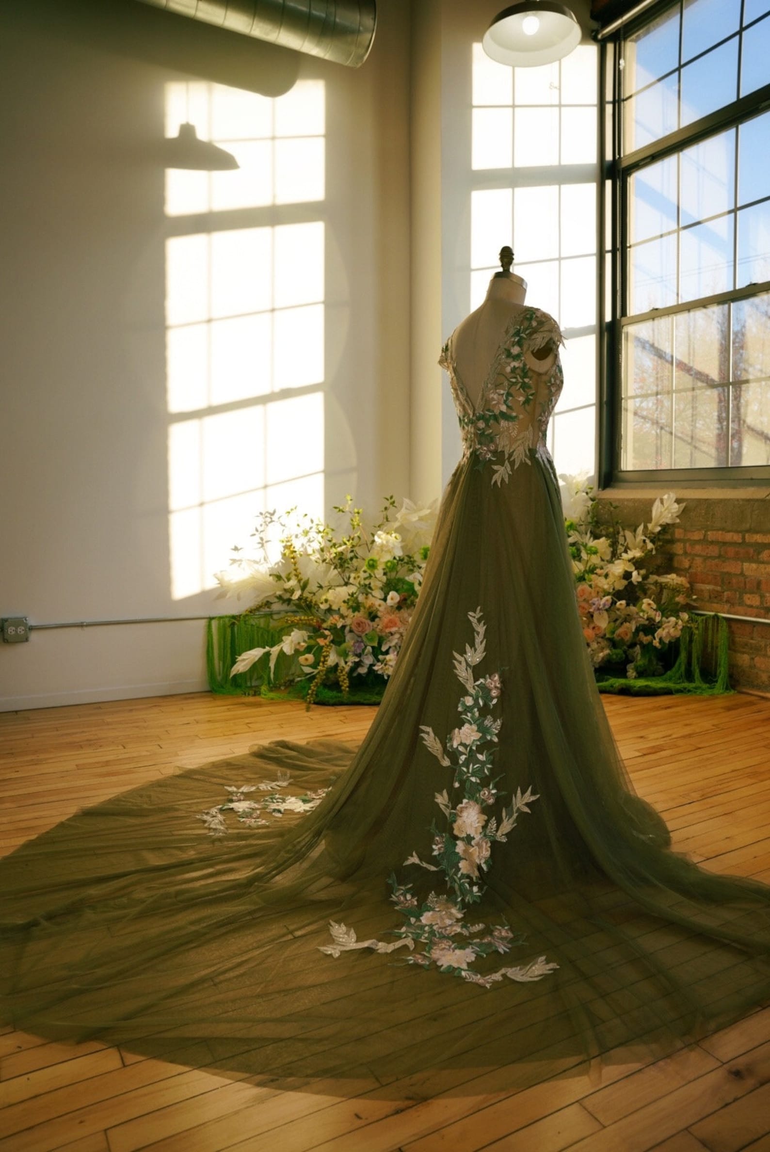 Sage | Non Traditional Flower Embroidery Dress, Green Wedding Dress ...
