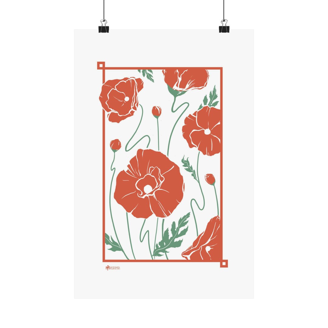 Poppy Flowers 12x18 Illustrated Poster - Poppies - Art Deco - Art ...