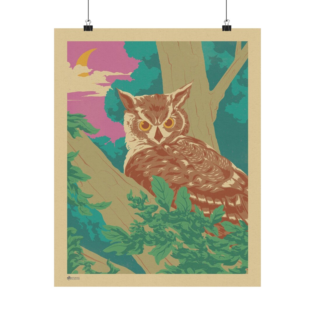 16x20 Vertical Owl Poster, Modern Owl Art Print, Night Owl Wall Decor ...