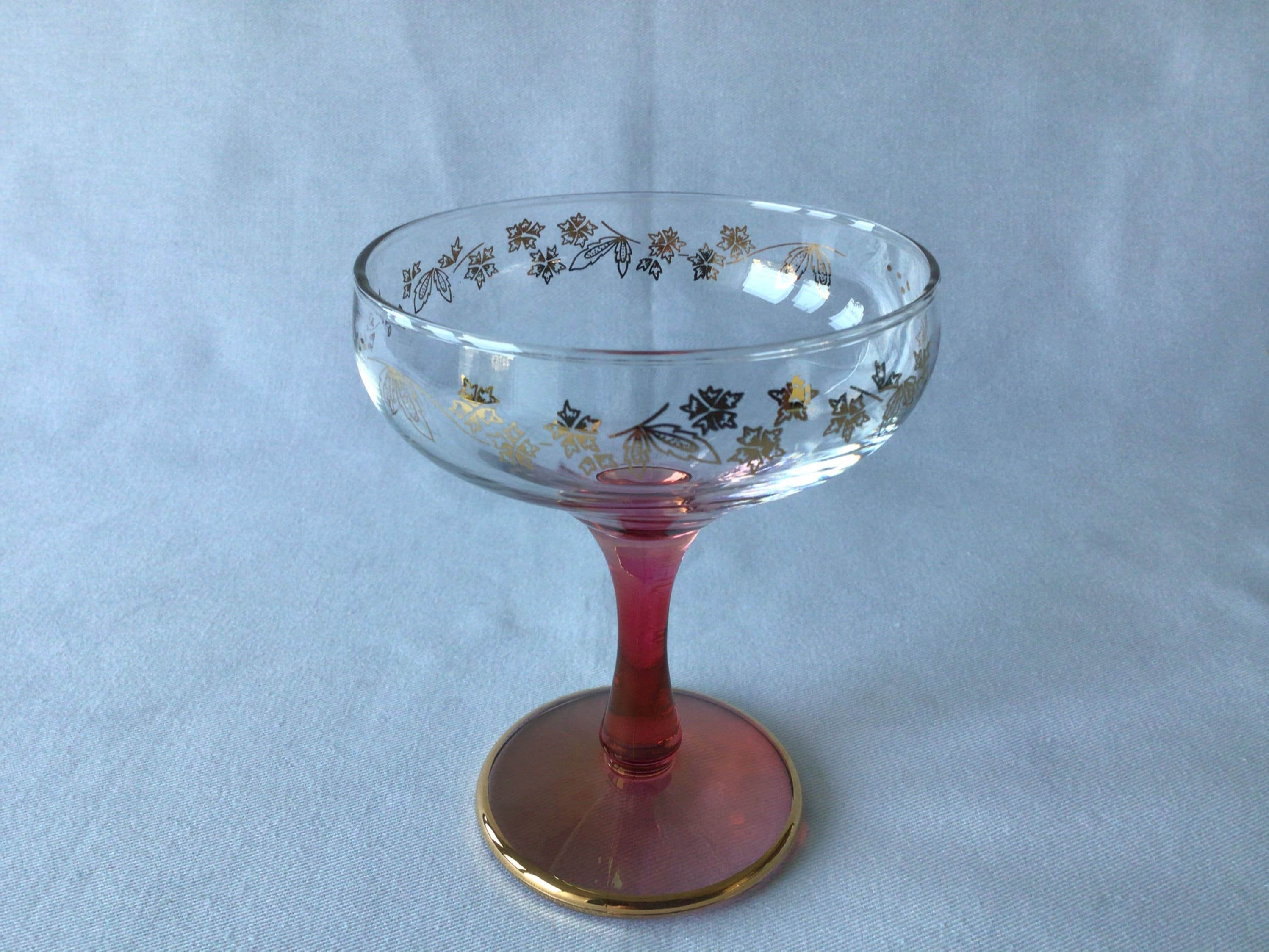 Retro Crown Crystal Champagne Glasses Pink Stem & Base Set | Etsy