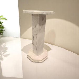 White Marble Pedestal Stand: Octagonal Art Display Column, Reclaimed ...