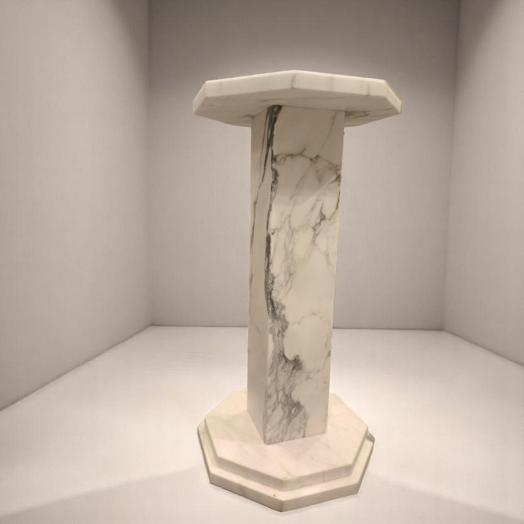 White Marble Pedestal Stand: Octagonal Art Display Column, Reclaimed ...