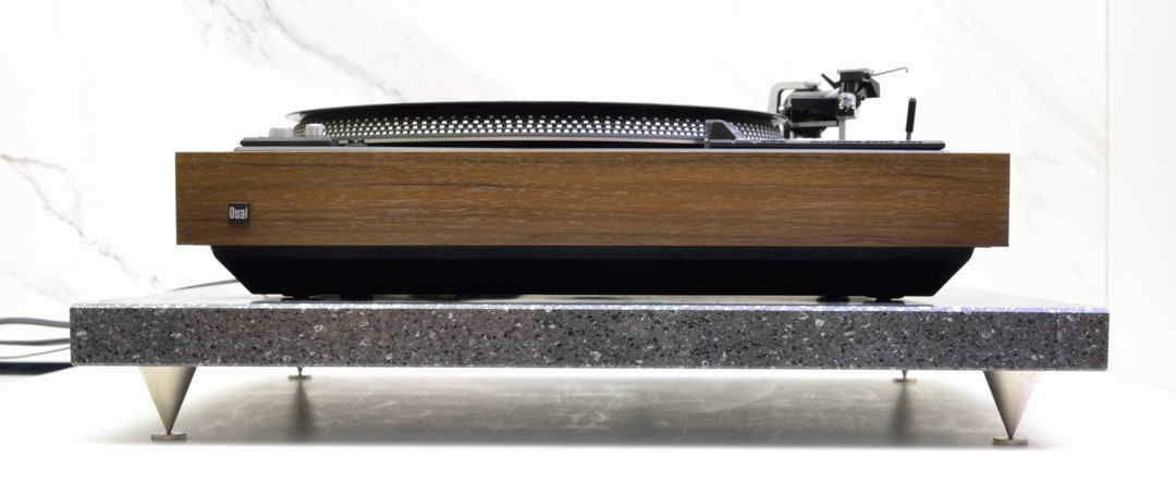 Quartz Turntable Stand: Dark Grey Marble Base With Brass Spikes - Etsy
