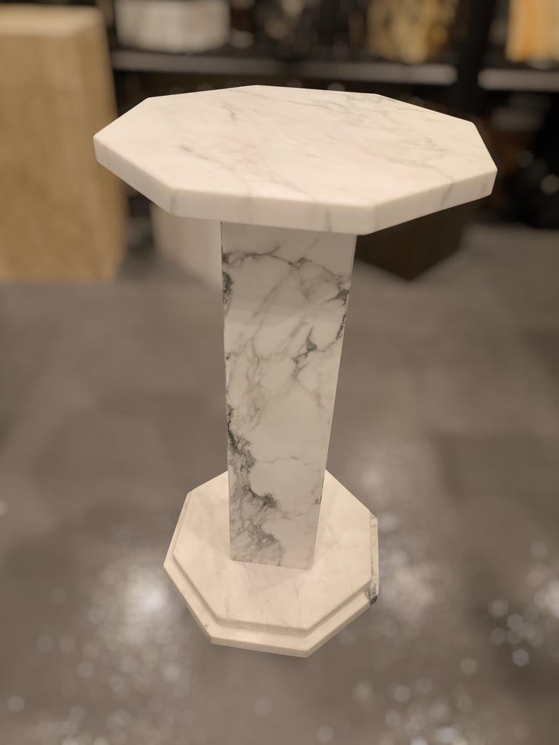 White Marble Pedestal Stand: Octagonal Art Display Column, Reclaimed ...