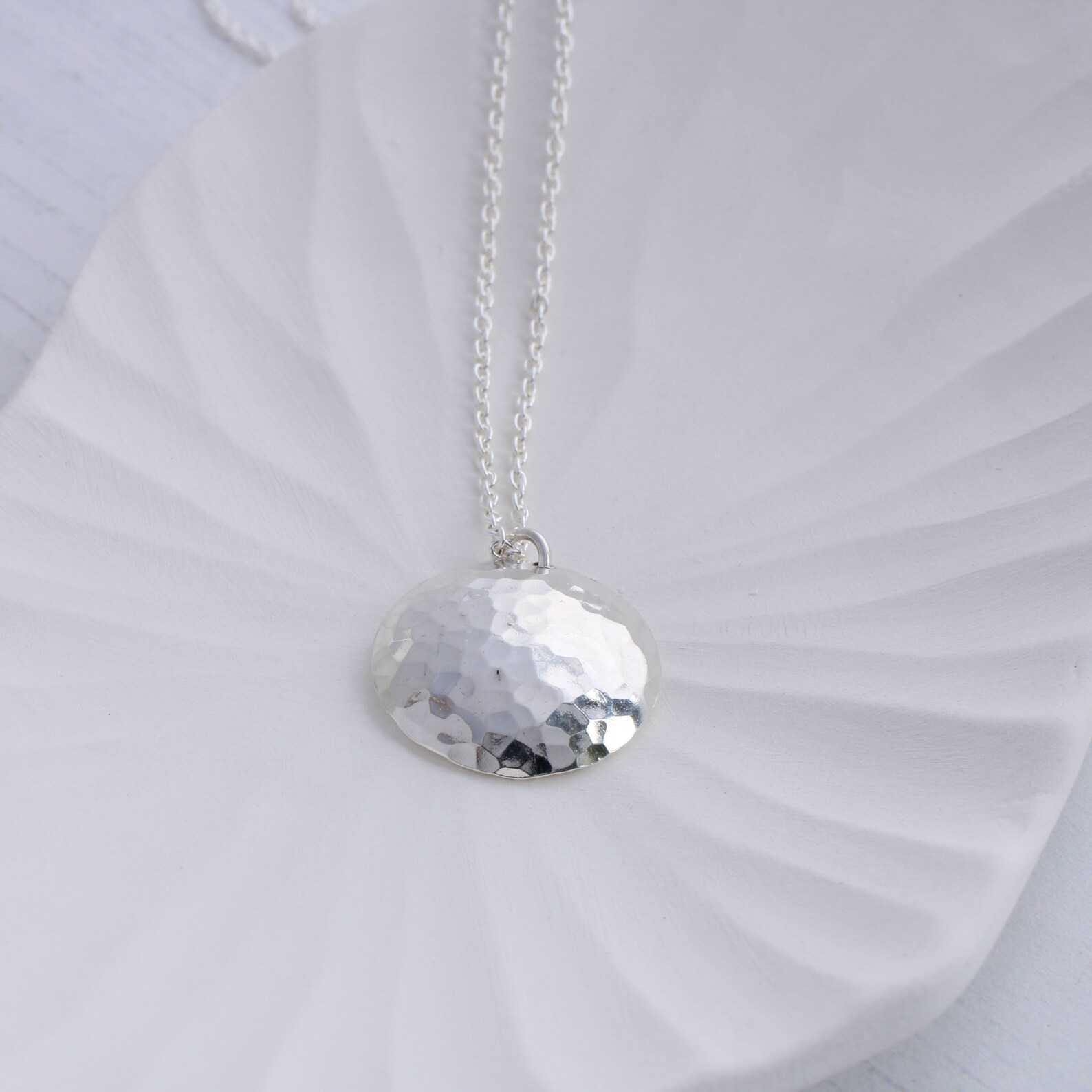 Simple Silver Necklace for Women Hammered Silver Pendant | Etsy UK