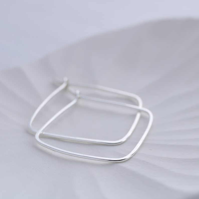 Silver Square Hoop Earrings Sterling Silver Lightweight Hoop - Etsy UK