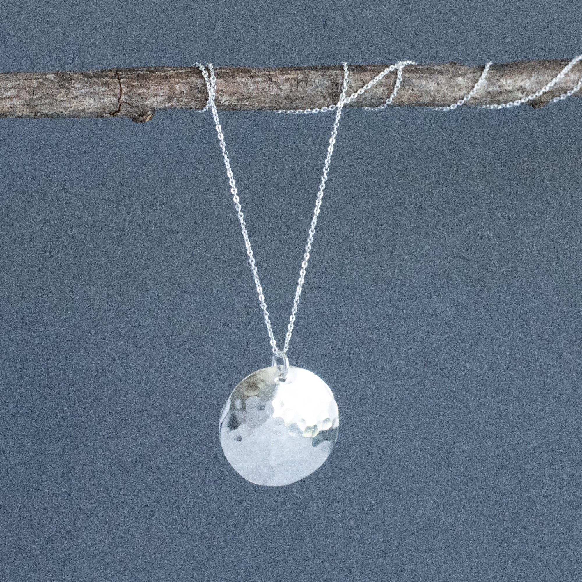 Simple silver necklace for women Hammered silver pendant | Etsy