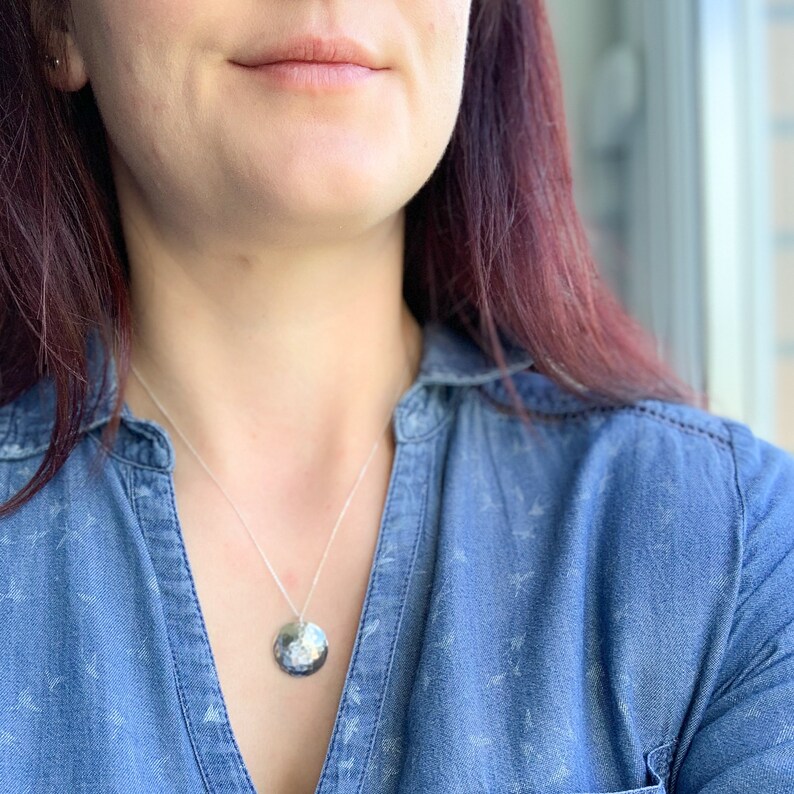 Simple silver necklace for women Hammered silver pendant | Etsy