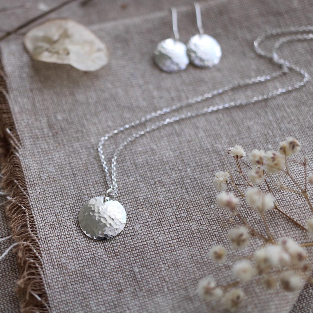 Simple Silver Necklace for Women, Hammered Silver Pendant, Understated ...