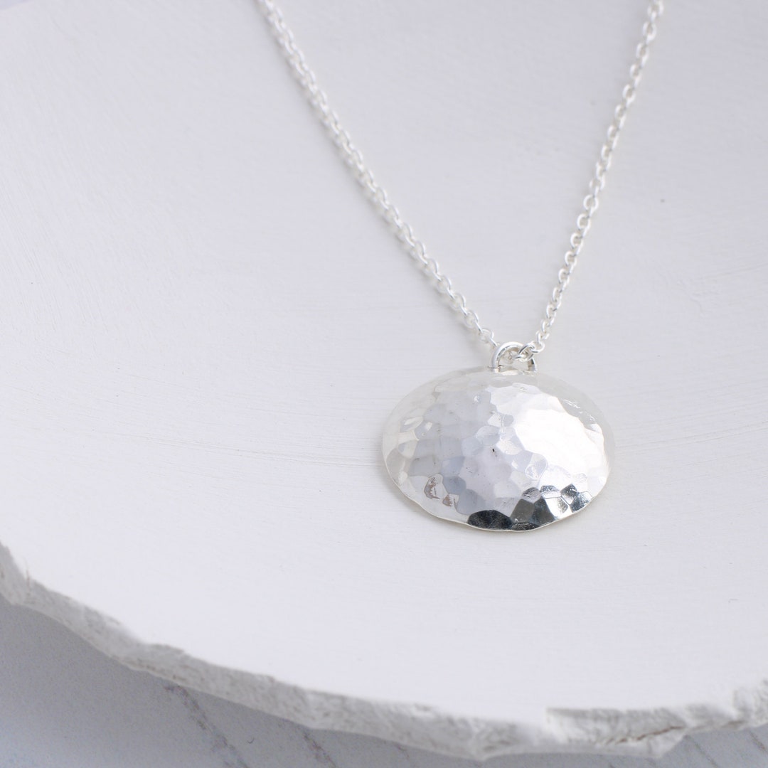 Simple Silver Necklace for Women Hammered Silver Pendant - Etsy