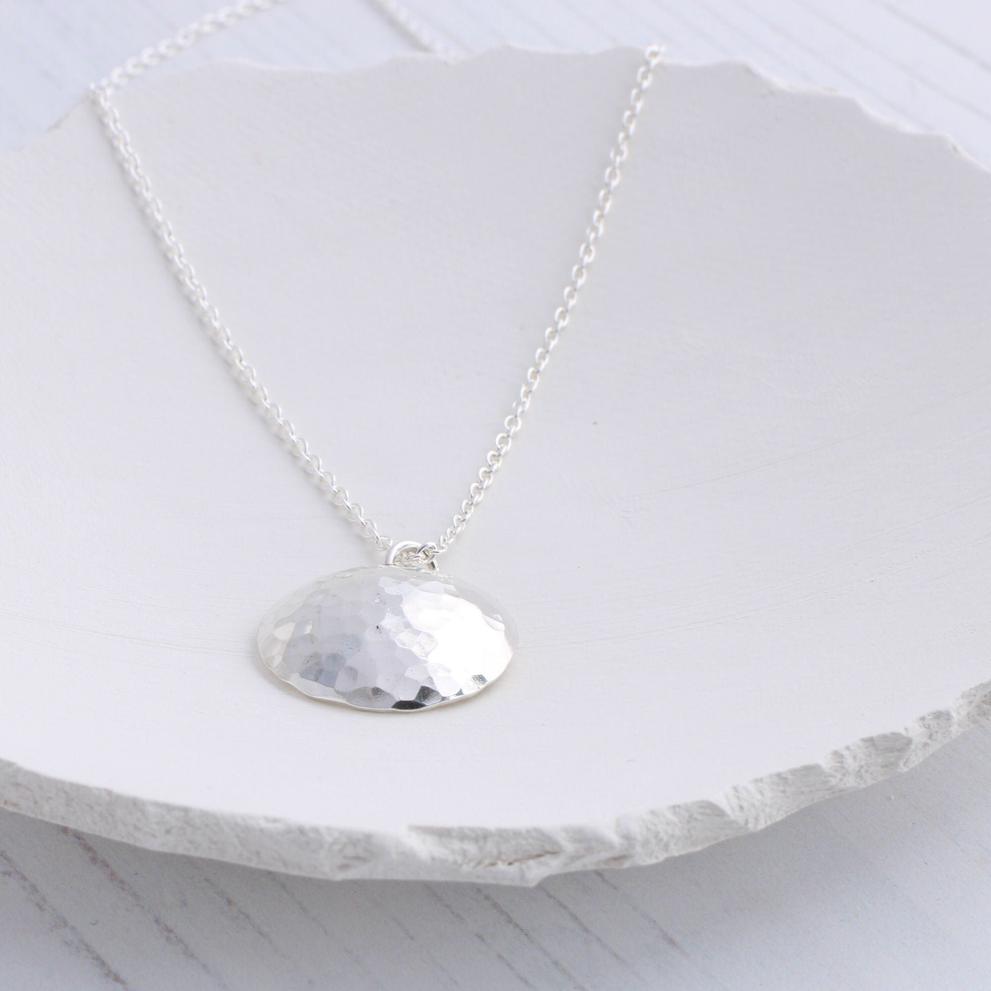 Simple Silver Necklace for Women Hammered Silver Pendant | Etsy UK